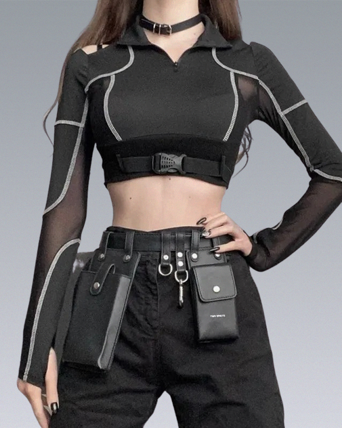 Black Buckle Crop Top | Techwear Division