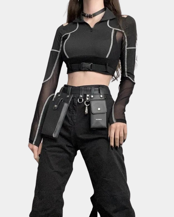 Black Buckle Crop Top | Techwear Division